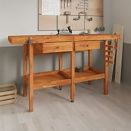vidaXL Workbench with Drawers and Vices 48.8"x20.5"x32.7" Solid Wood ...