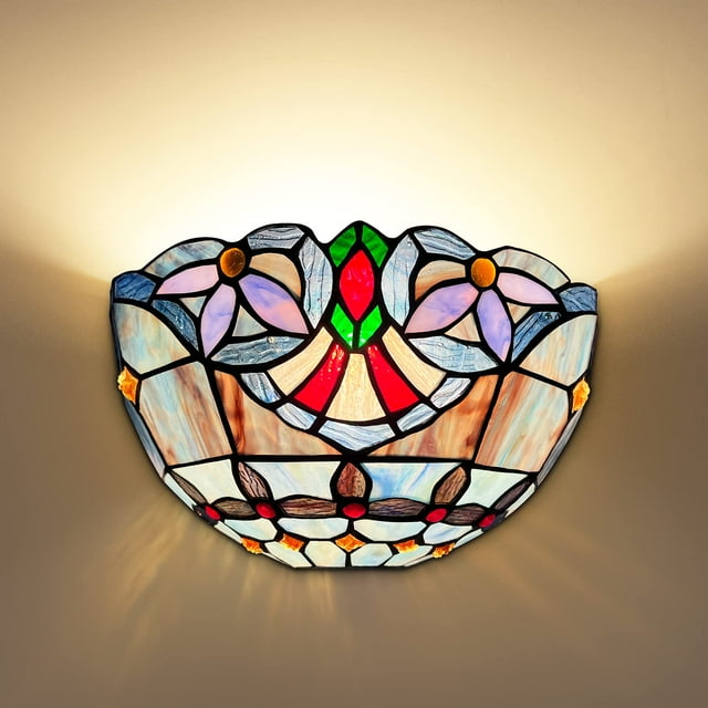 Tiffany Wall Sconces 12" Width Stained Glass Antique Vintage Style Wall ...
