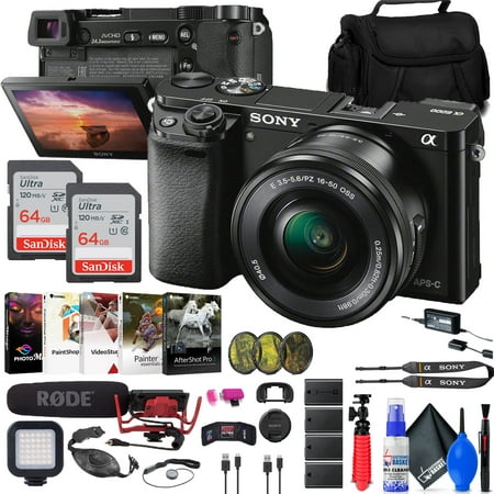Sony Alpha a6000 Mirrorless Camera with 16-50mm Lens + 4K Monitor + Mic ...