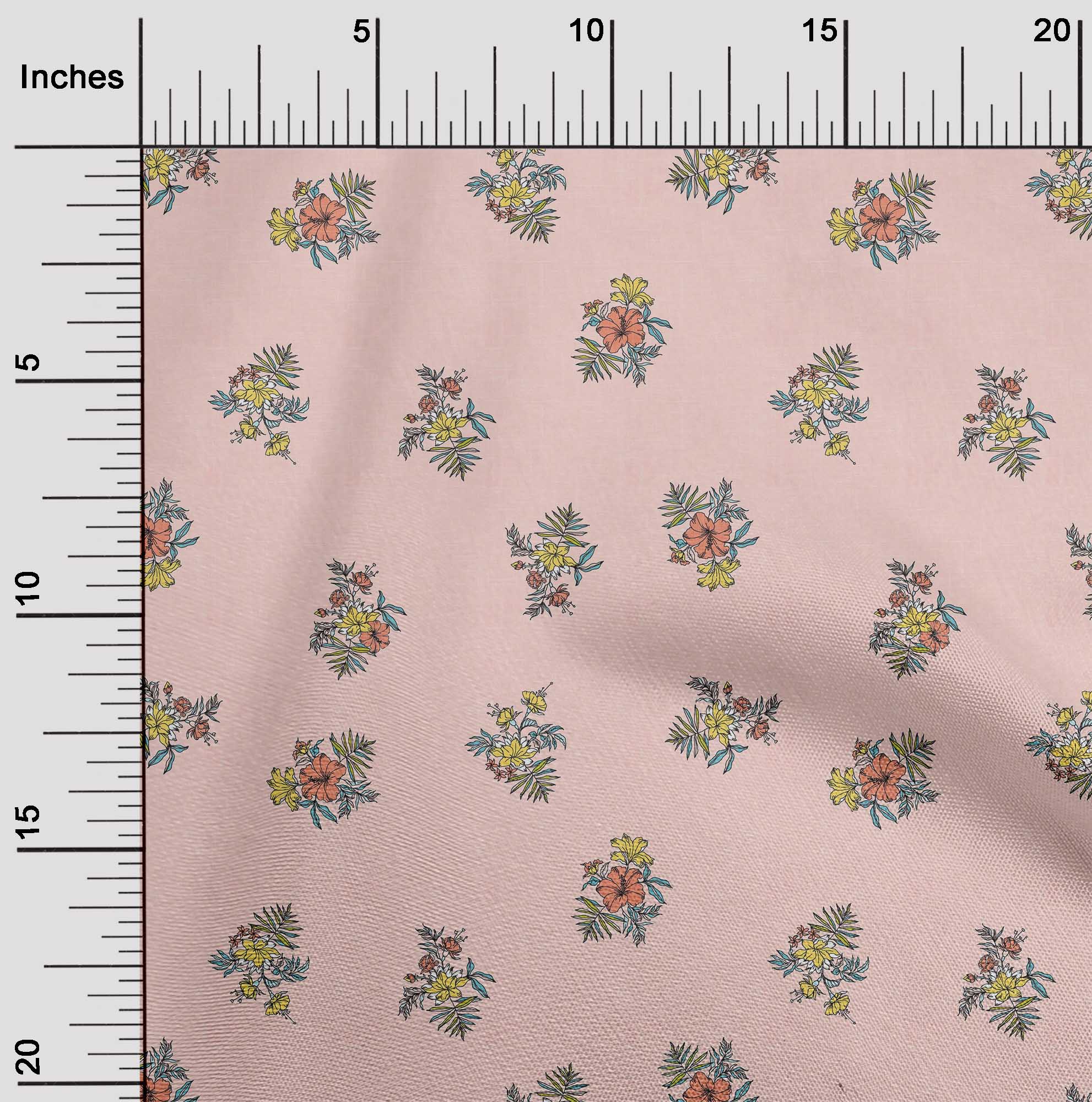 oneOone Cotton Silk Light Peach Fabric Leaves & Floral Artistic Fabric ...
