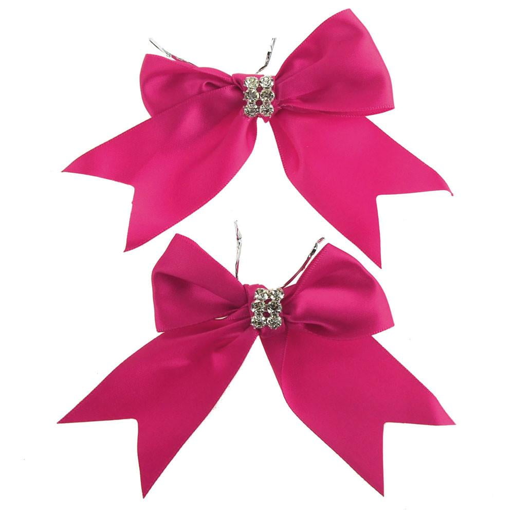 Pre-Tied Satin Bows with Rhinestone, 4-Inch, 2-Piece, Fuchsia - Walmart.com