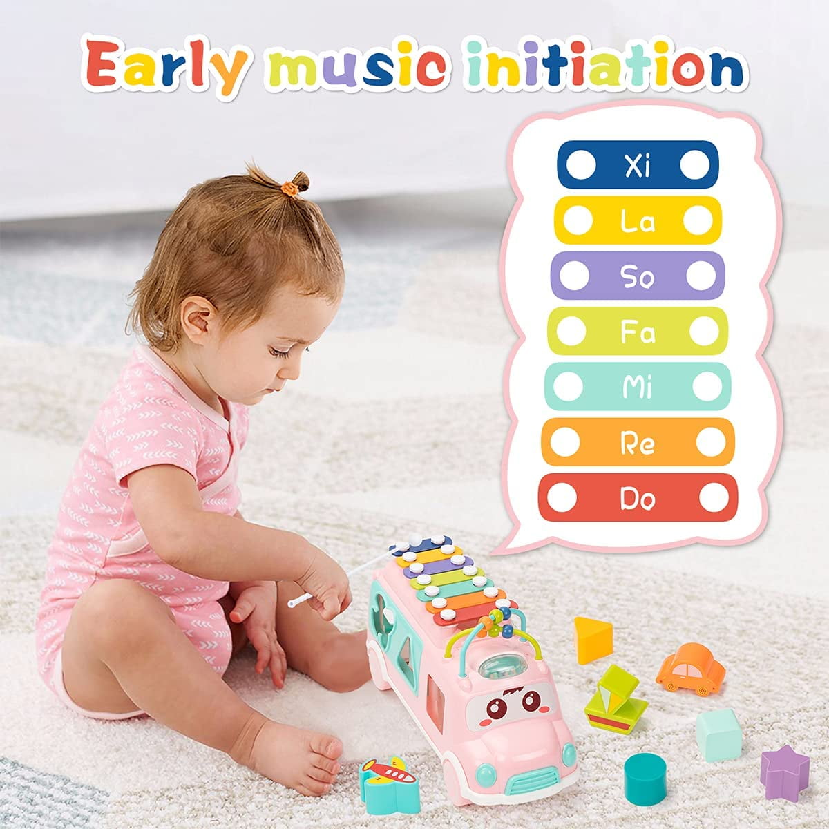 Baby Toy 12 18 Months Music Bus Xylophone for Kids Toy Baby Toys for 1 Year Old Boys and Girls with Building Blocks Musical Toys for Toddlers 1 3 Early Educational Toys for Toddlers