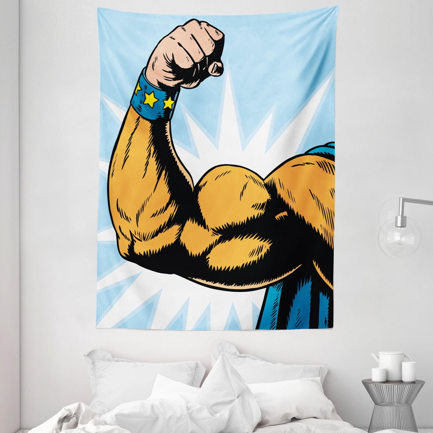 Comics Tapestry, Superhero Arm Flexing Muscles Powerful Fiction ...