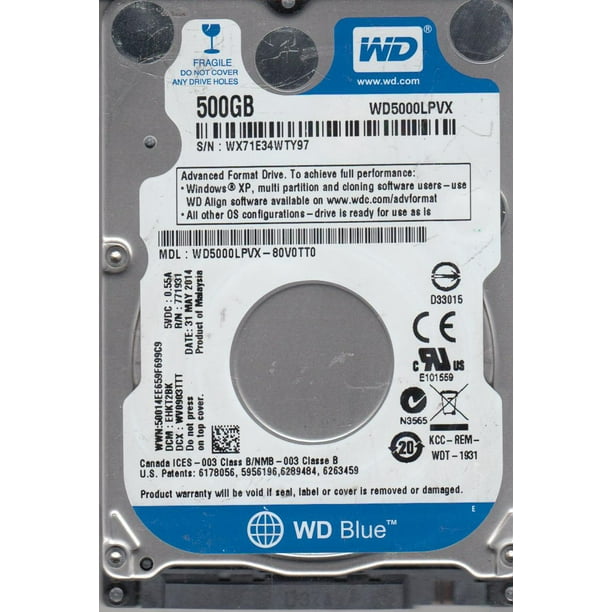 WD5000LPVX-80V0TT0, DCM EHKT2BK, Western Digital 500GB SATA 2.5 Hard ...
