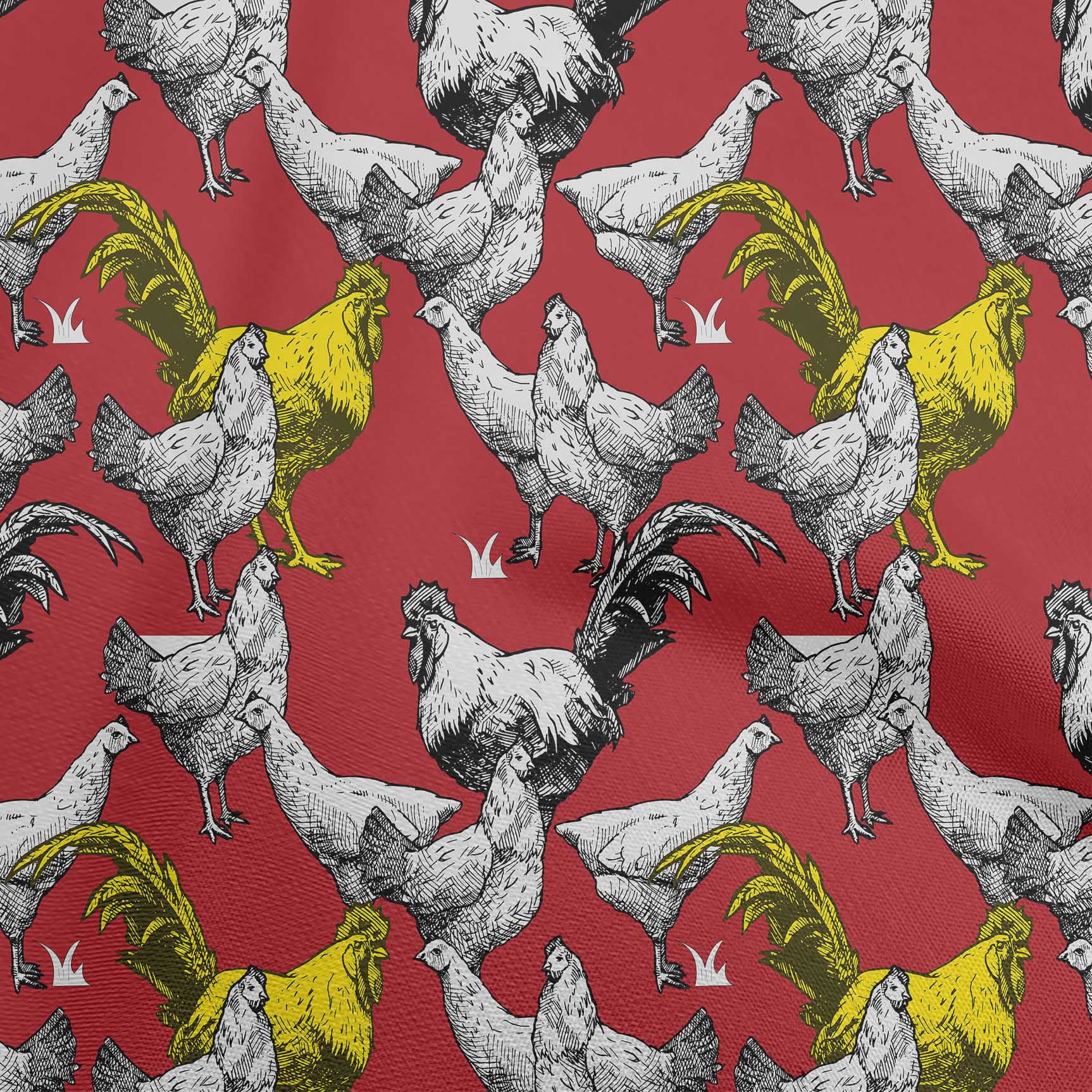 oneOone Silk Tabby Red Fabric Rooster Cock Diy Clothing Quilting Fabric ...