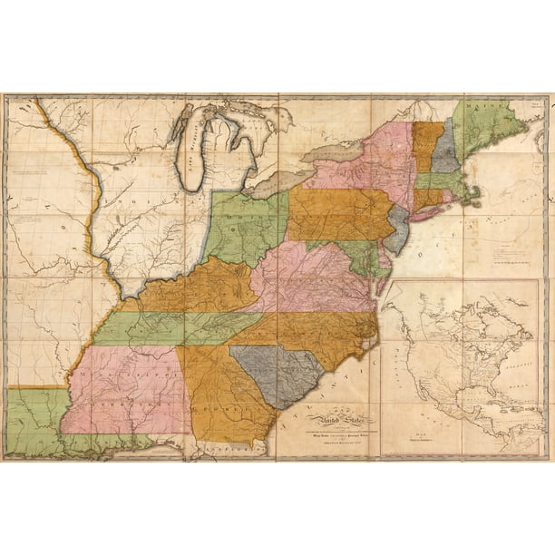 24x36 gallery poster, United States of America Post Road Map of 1804 by ...