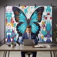 10x8ft Photo Backdrop, Blue Butterfly Soft Polyester Backdrop Curtains ...