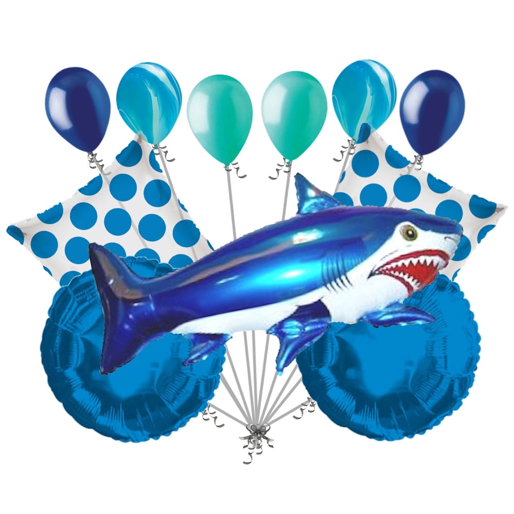 11 pc Blue Wild Tiger Shark Balloon Bouquet Party Decoration Fish Ocean ...