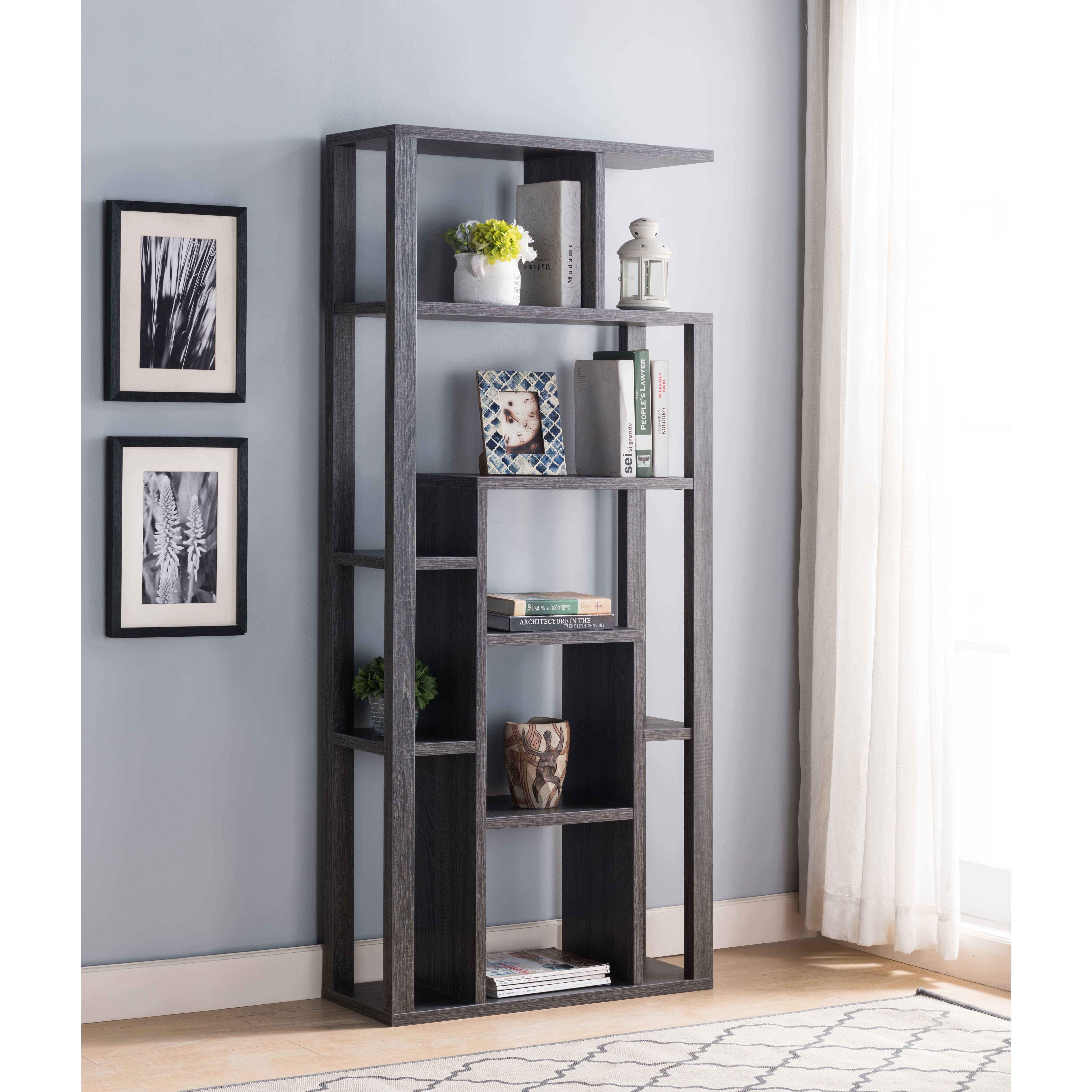 ICE ARMOR Distressed Grey Open Back Bookcase with 11 Multi Level ...