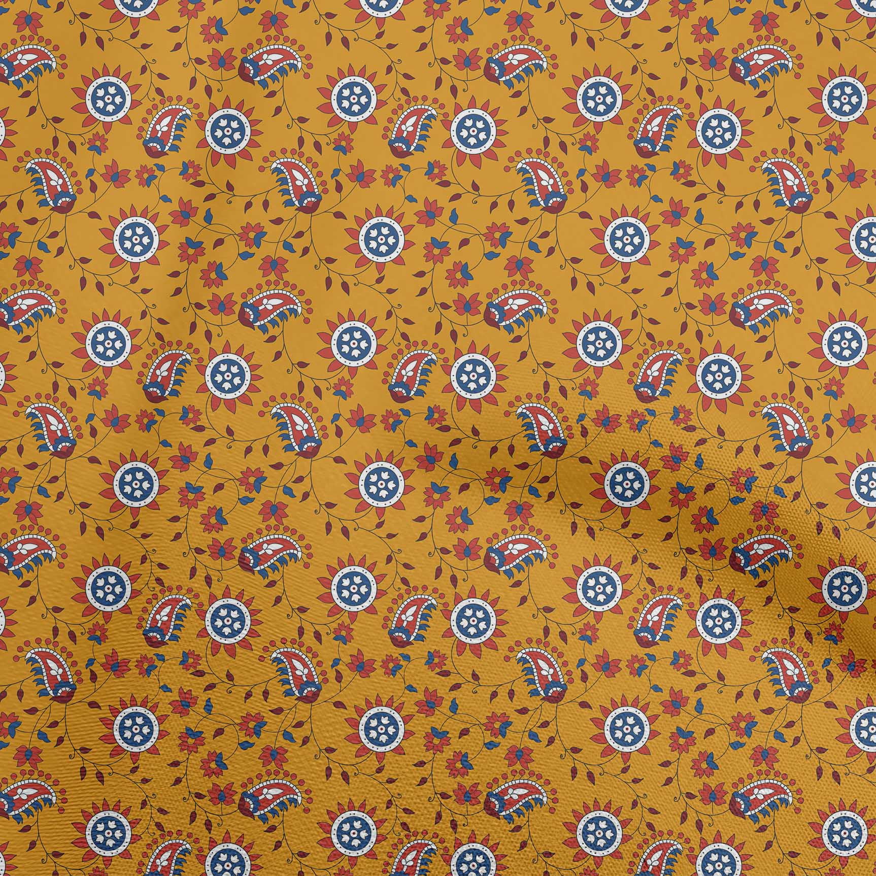 oneOone Cotton Flex Mustard Yellow Fabric Paisley Sewing Material Print ...
