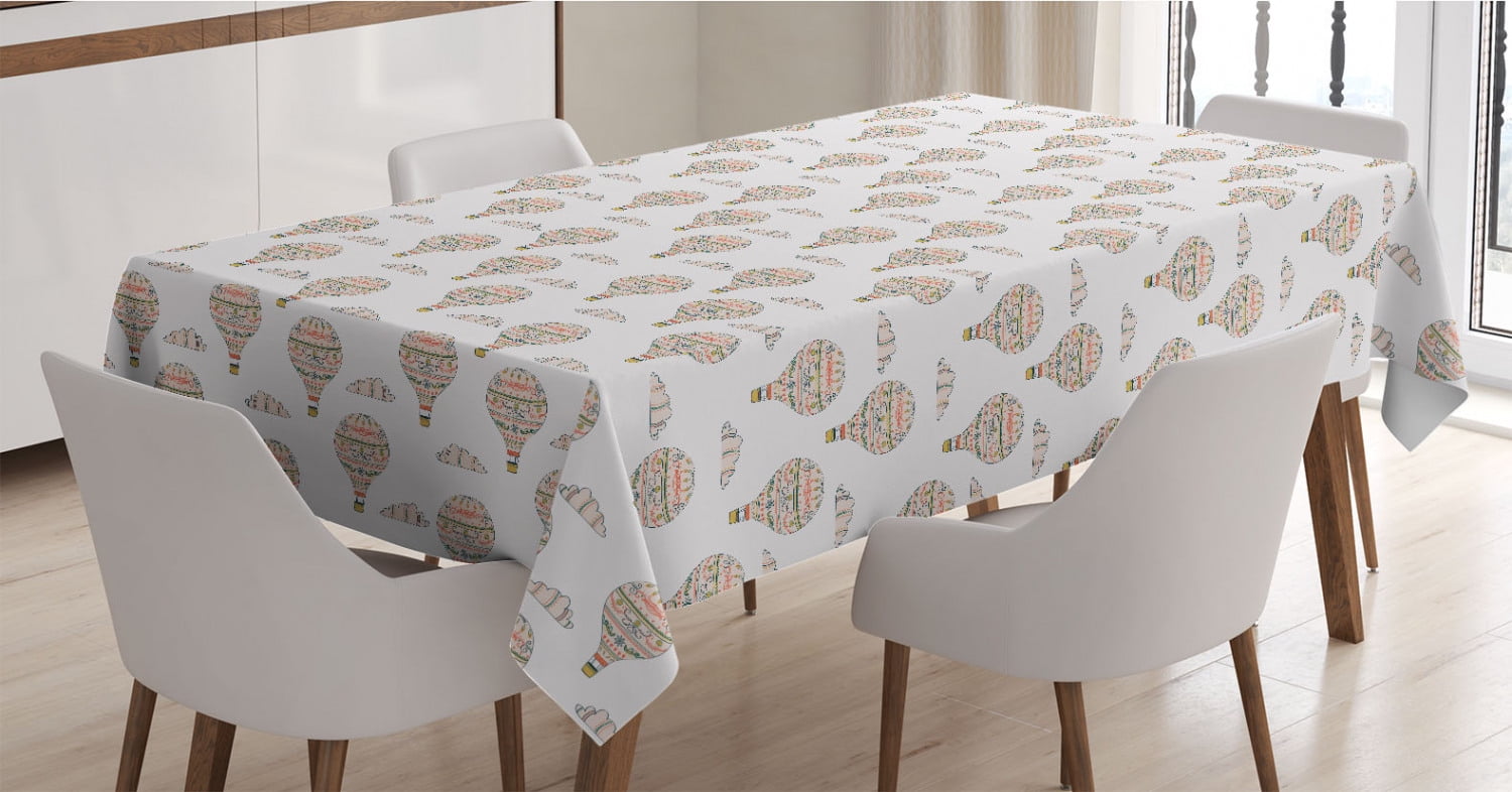 Balloon Tablecloth, Inspirations with Swirls Hearts and Flowers Flying ...