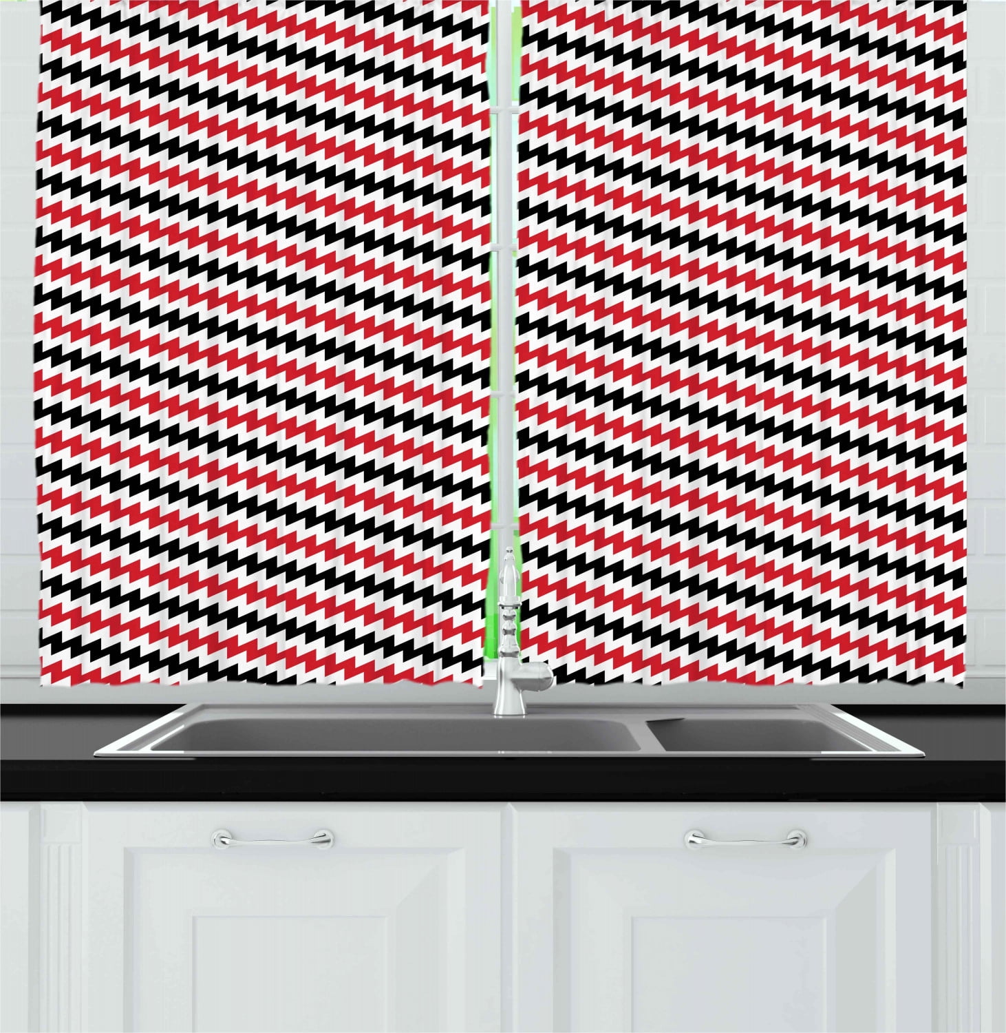 Red and Black Curtains 2 Panels Set, Hypnotizing Vintage Zigzag Chevron ...