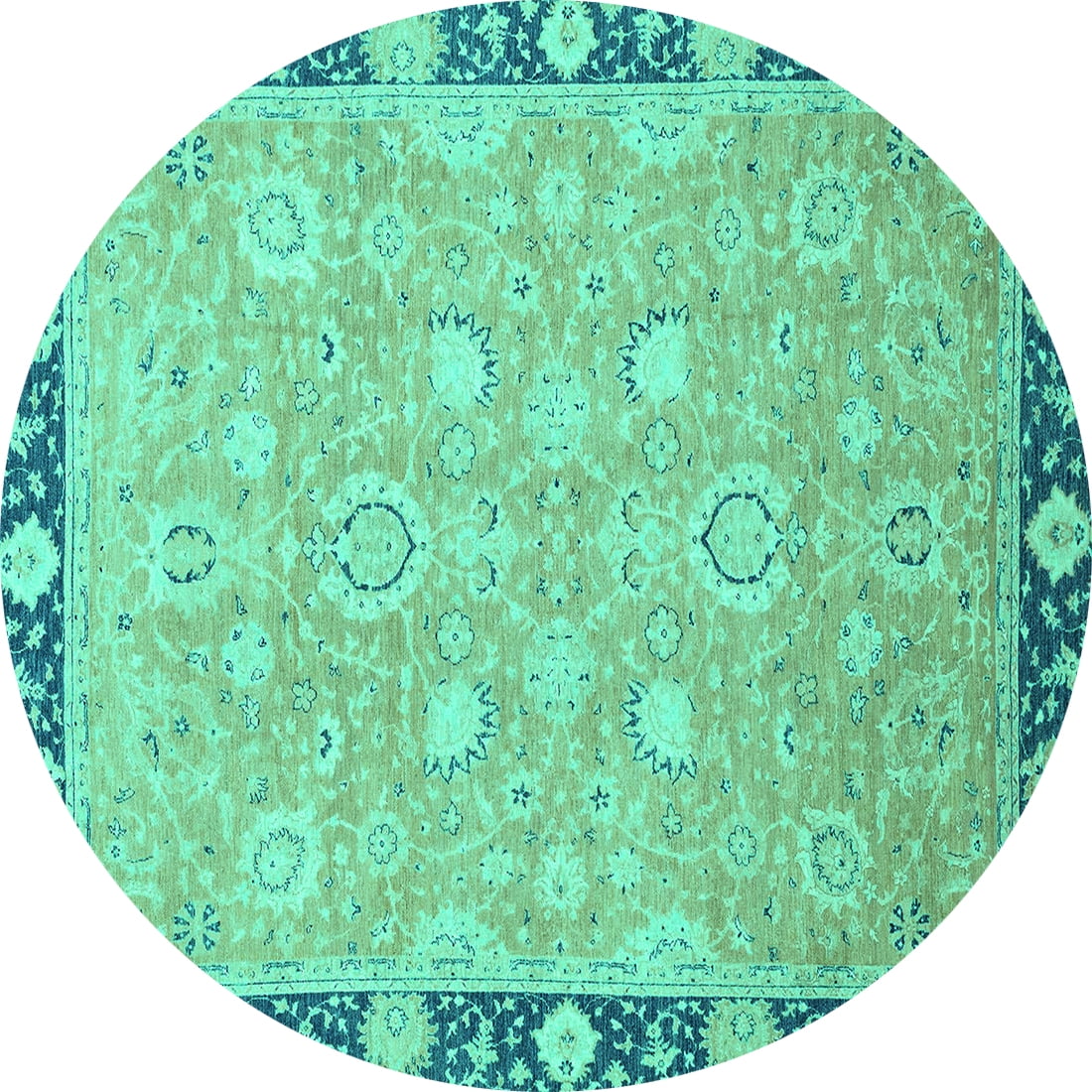 Ahgly Company Indoor Round Oriental Turquoise Blue Traditional Area ...