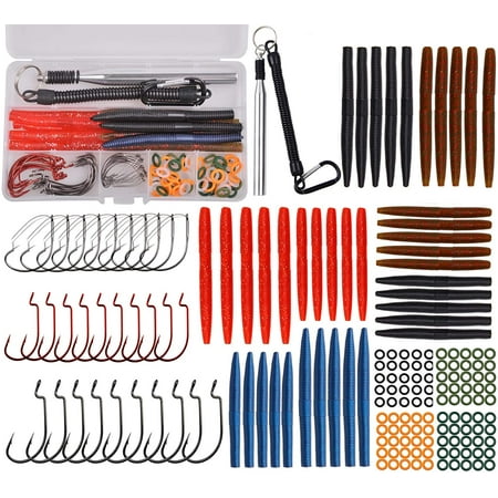 JSHANMEI Soft Lure Set Wacky Rig Tool Weddless Fishing Hooks Worms ...