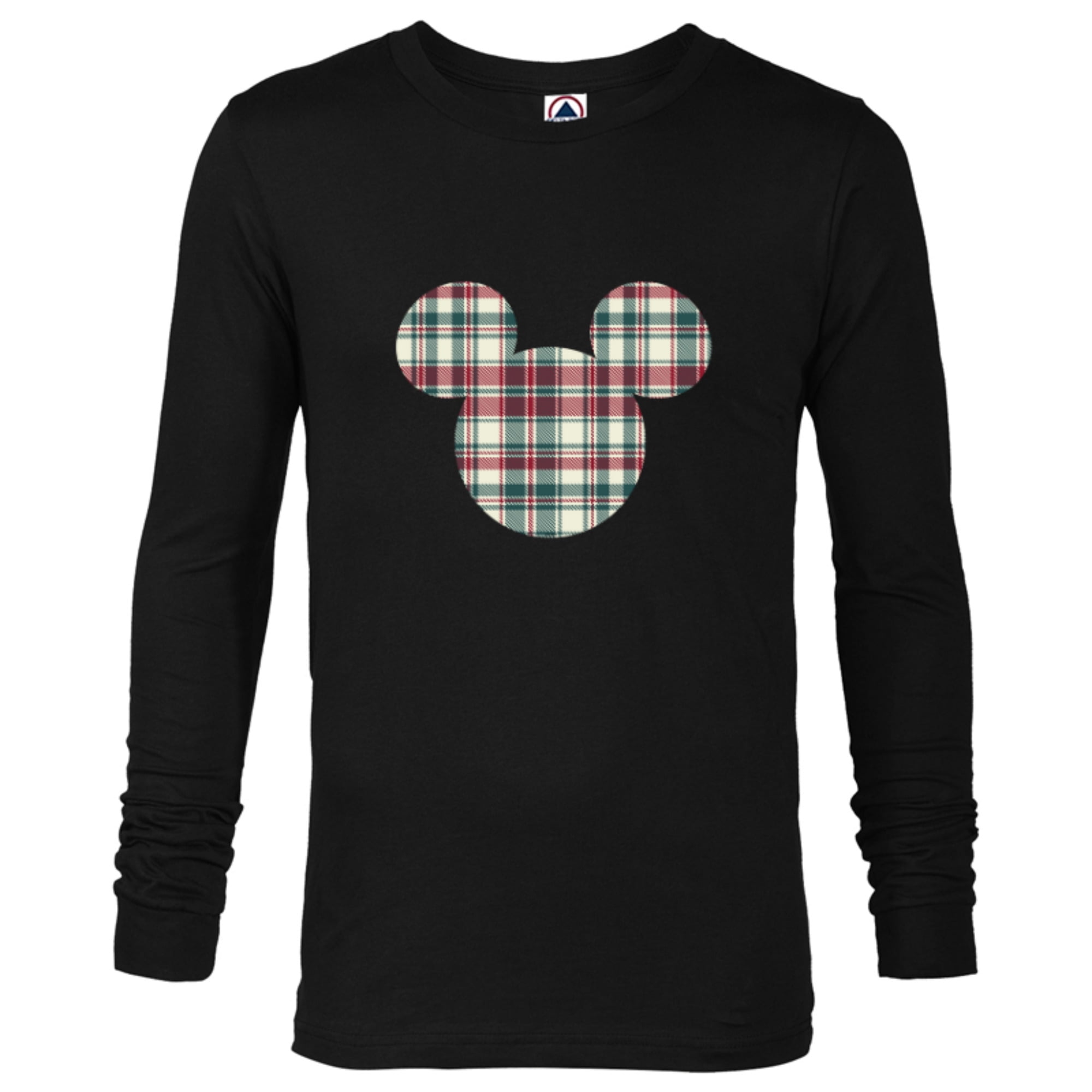 Disney Mickey Mouse Head Icon Christmas Holiday Plaid - Long Sleeve T ...
