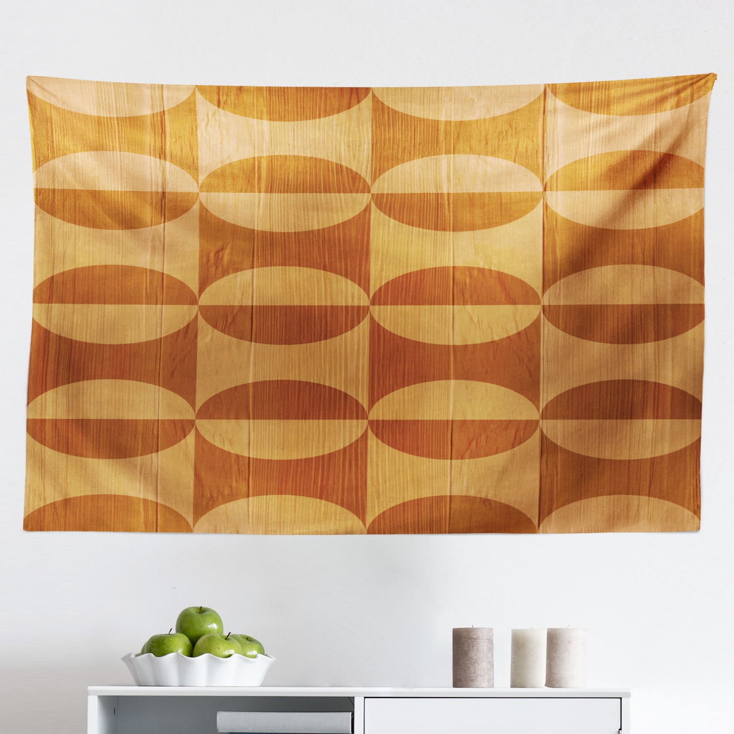 Rustic Tapestry, Vertical Wavy Stripes Oak Timber Wood Design with ...