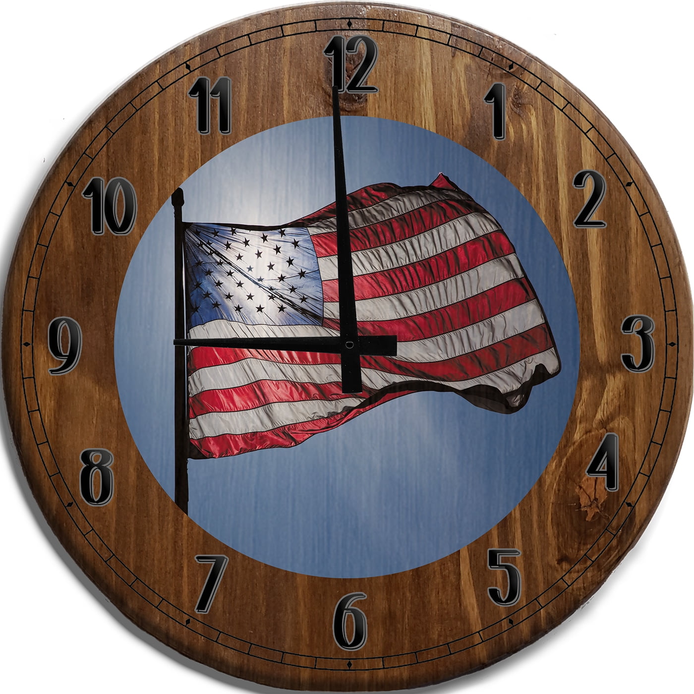 Large Wall Clock American Flag Waving Sky Stars Stripes Military ...