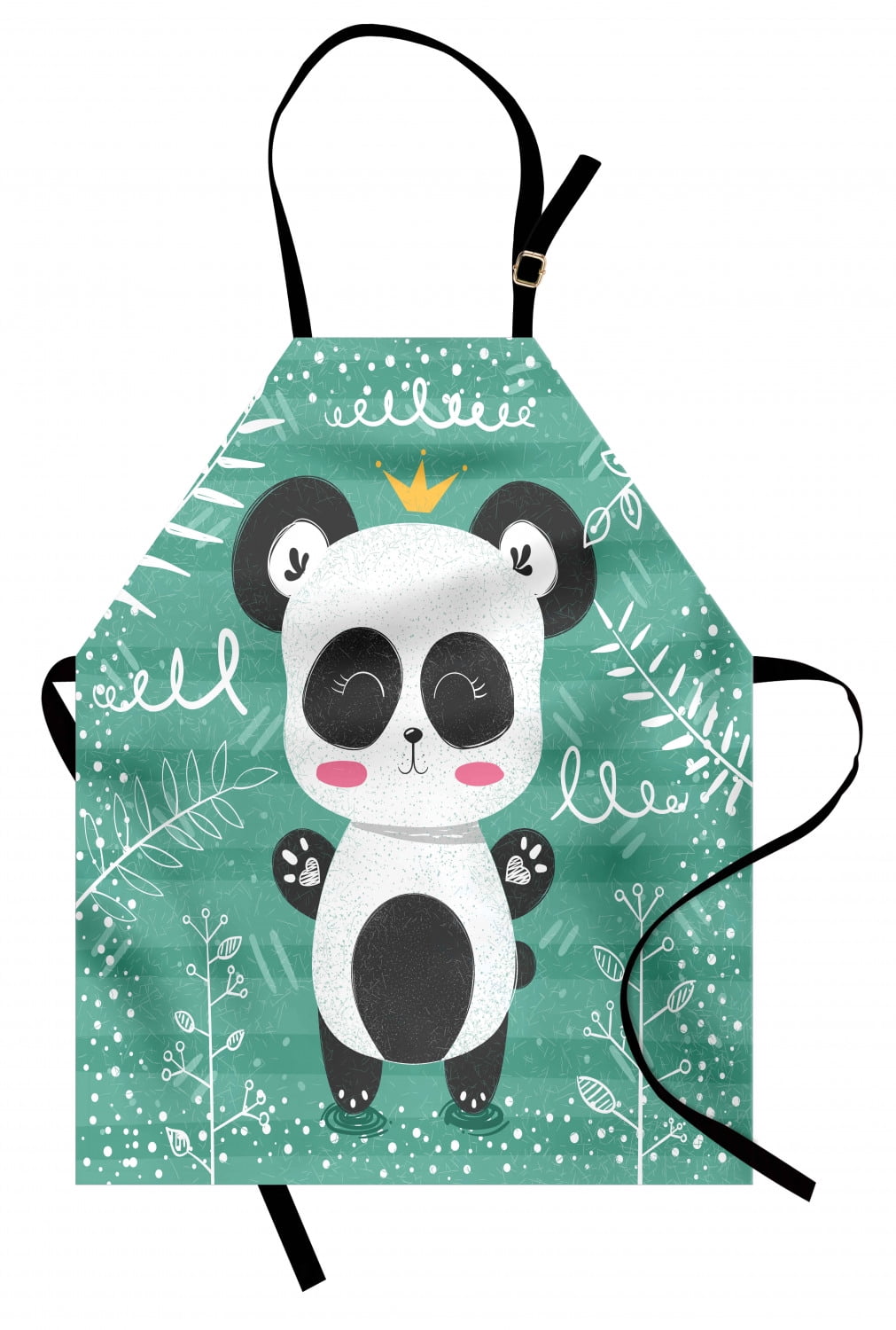 Panda Apron, Hand Drawn Layout of a Character in a Crown with Botany ...