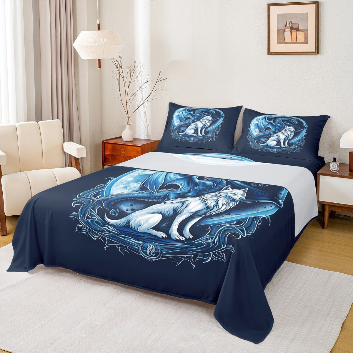 Click here for Erosebridal Dragon Wolf Sheet Set Queen  Cartoon A... prices