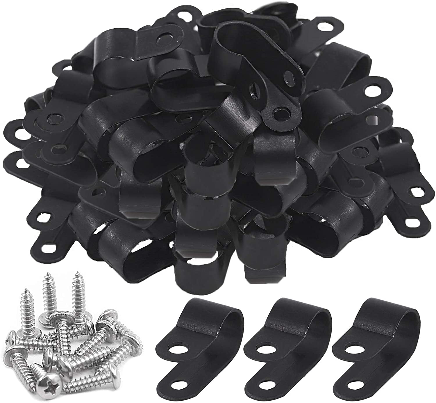 120 Pieces 3/8 inch Black Nylon Cable Clamps with Stainless Steel ...