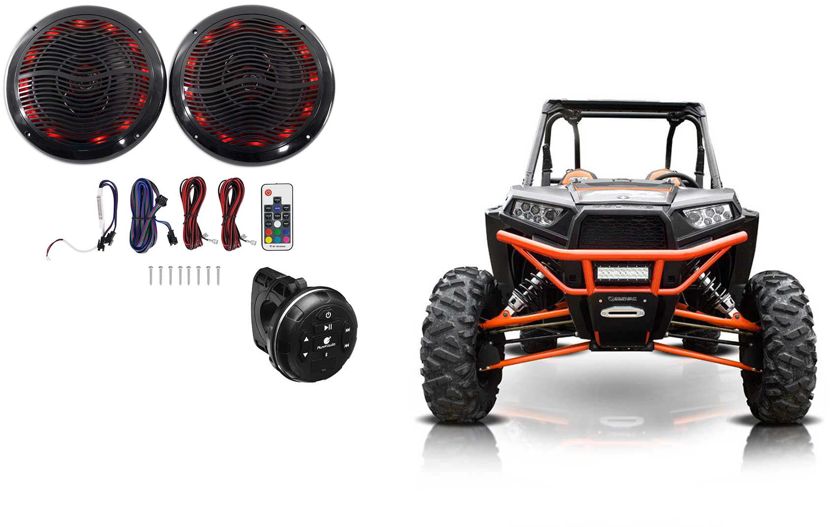 Planet Audio Powered Bluetooth Controller+(2) 8" LED Speakers RZR/ATV ...