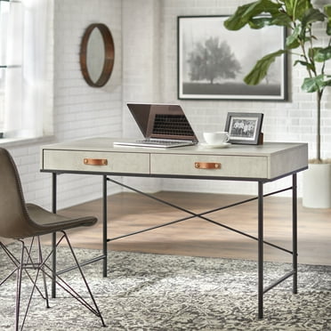 TMS Connection Computer Writing Desk, Natural with Black Metal Legs ...