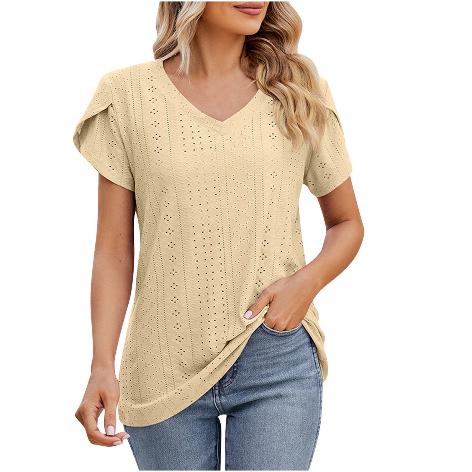 Click here for Aherbiu Boho Shirts For Women Eyelet Hole Petal Sl... prices