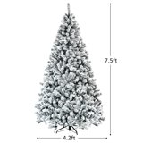 Costway 7.5ft Snow Flocked Hinged Christmas Tree Unlit Metal Stand ...