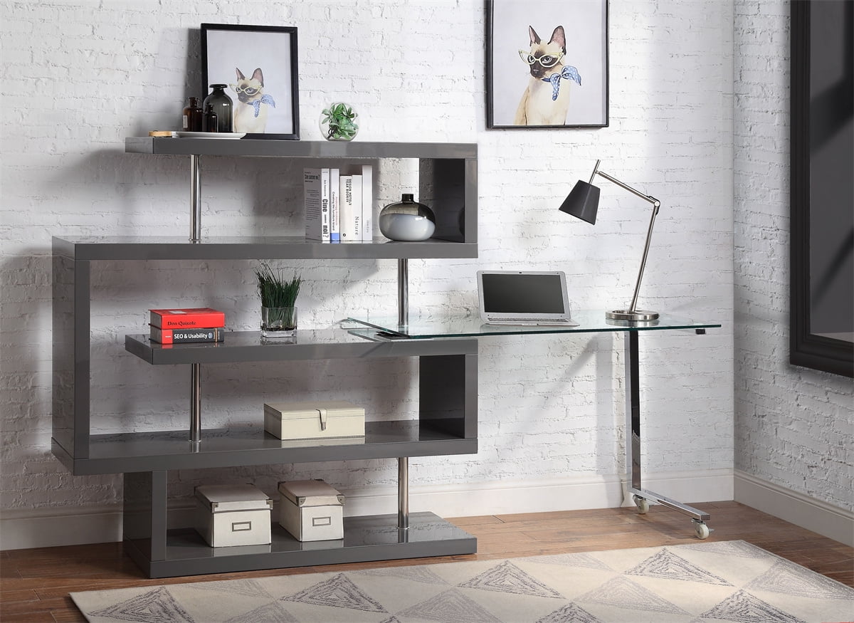 Computer Desk with 5 Tier Shelves,Reversible Writing Desk with Storage ...