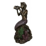 Ocean Marine Mermaid Siren Princess Blowing Sconce Shell On Coral Rock ...