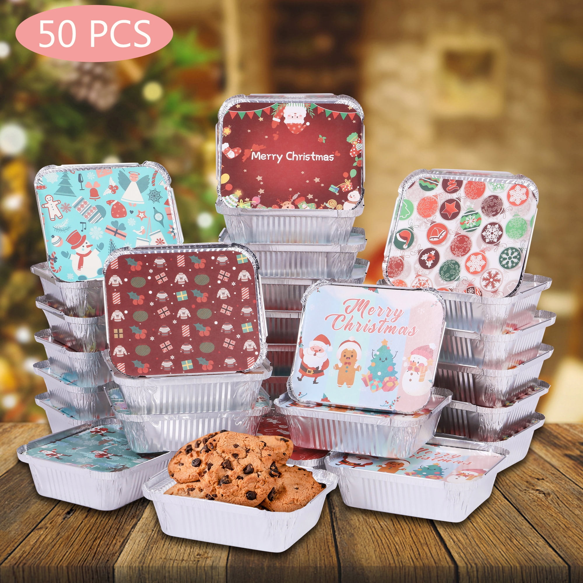 SHCKE 50X Christmas Cookie Tins Christmas Rectangular Disposable ...