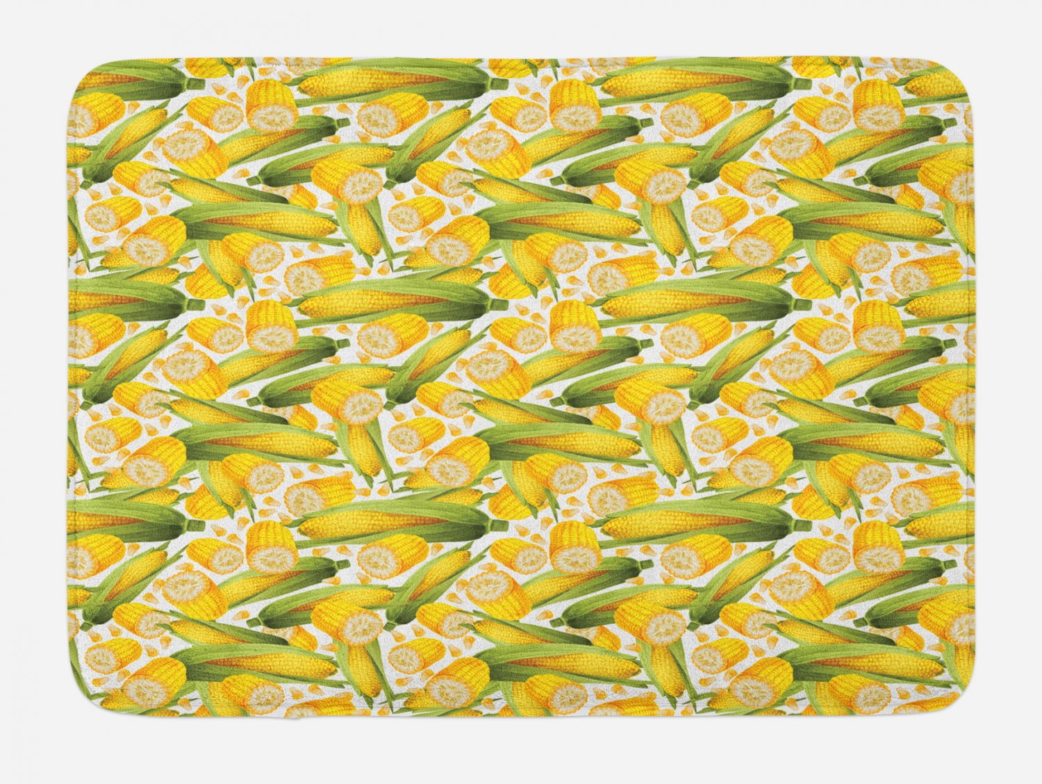 Corn Bath Mat, Vegetable Organic Food Realistic Illustration Yellow ...