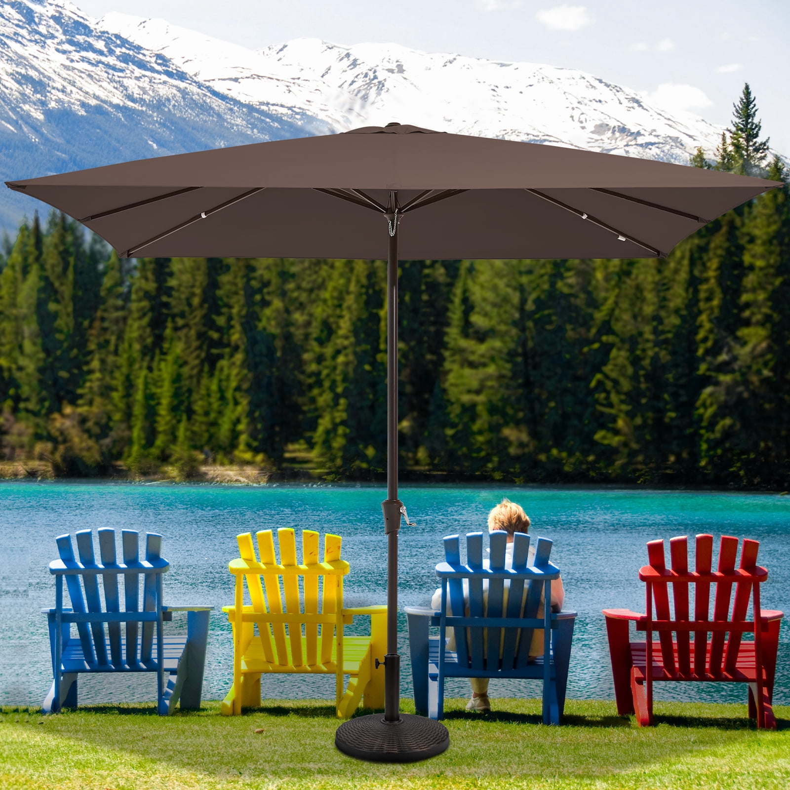 Wulful 8 ft Rectangular Outdoor Market Patio Umbrella, Brown - Walmart.com