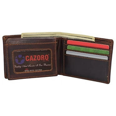 Men's Leather RFID Blocking Trifold Wallets, Double Zipper Wallet with ...