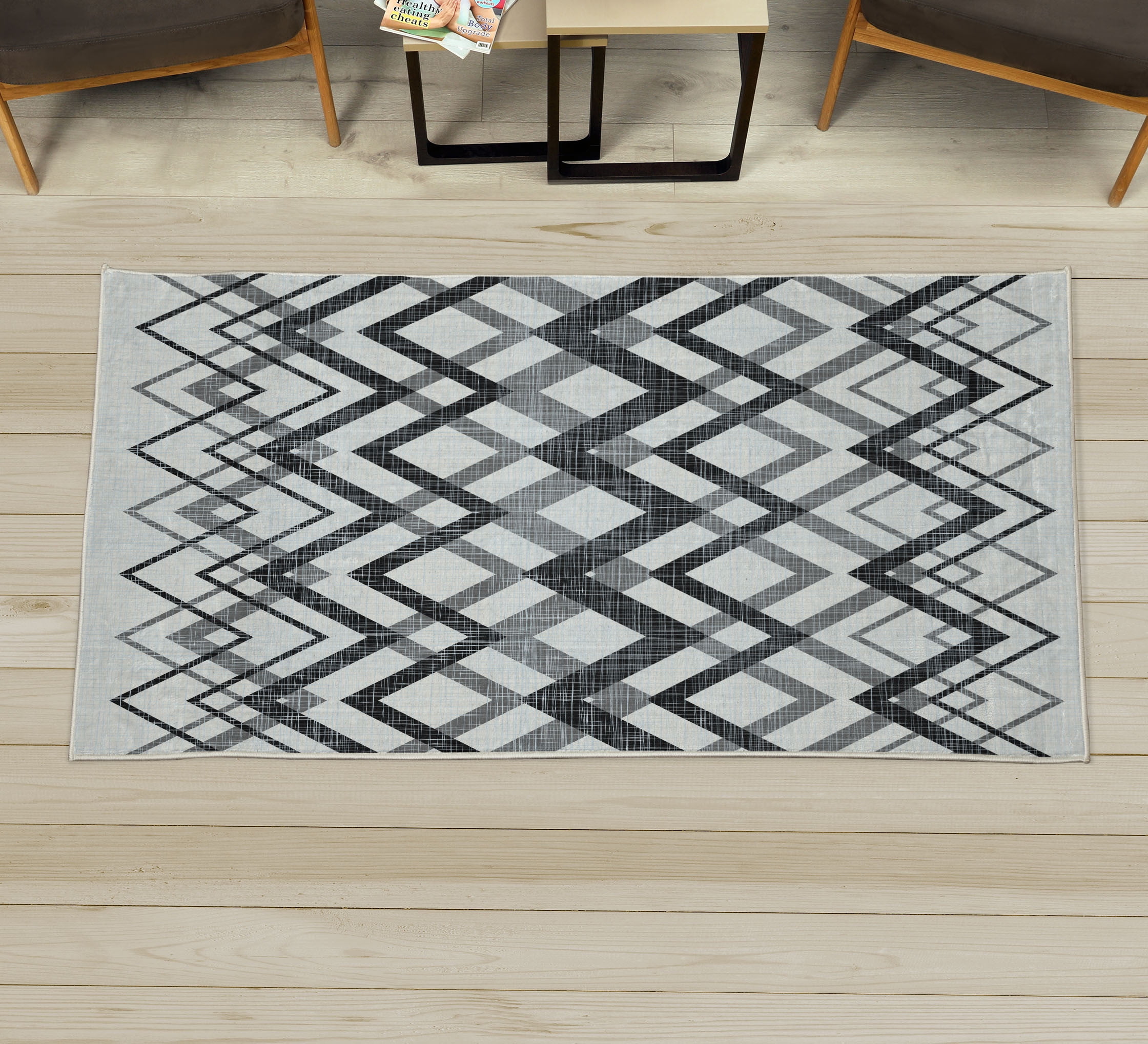Chevron Decorative Rug, Vintage Overlapping Zigzag Lines Thin and Thick ...