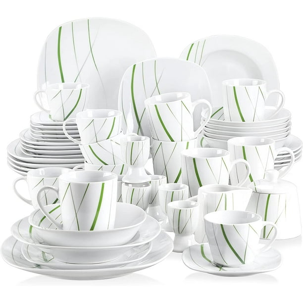Veweet Dinnerware Sets Porcelain Dinner Set For 6 50 Piece Ivory White Series Aviva