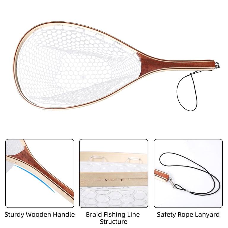 Wooden Teardrop Landing Net Soft Rubber Mesh Trout Wooden Fly ...