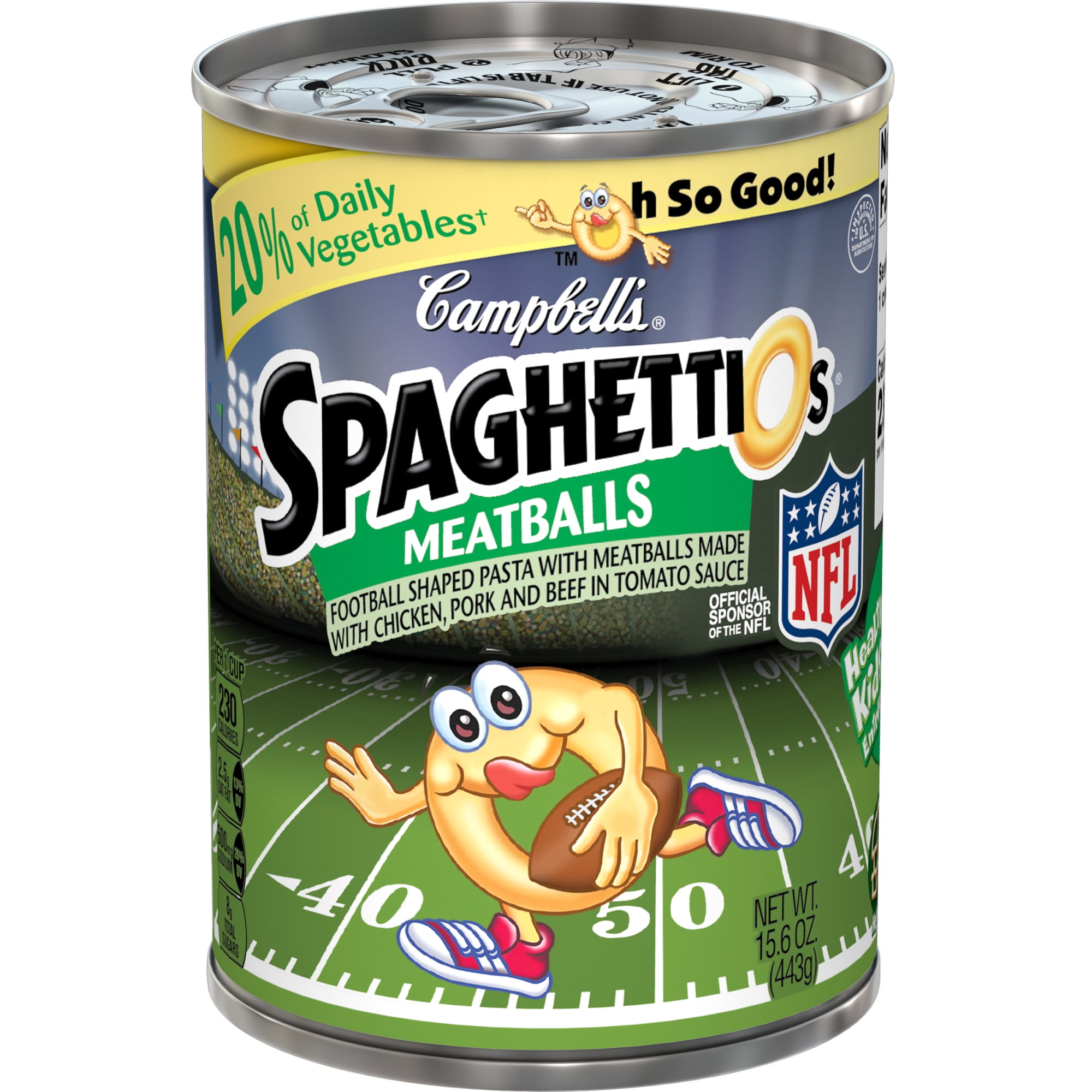 Campbell's SpaghettiOs Canned Pasta, Football Shapes with Meatballs, 15 ...
