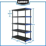 Hart 5-Shelf Plastic Storage Shelf, 48" W x 20" D x 72" H, Holds up to ...
