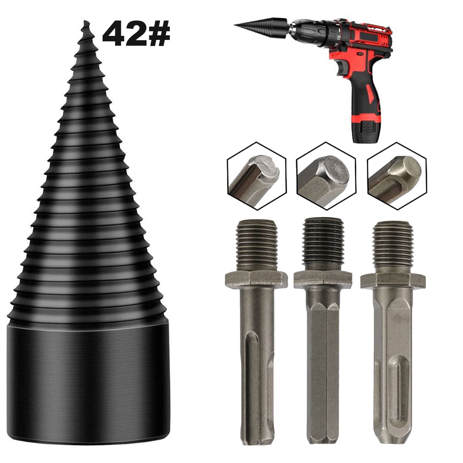 Cherryhome Firewood Log Splitter, 3pcs Drill Bit Removable Cones ...