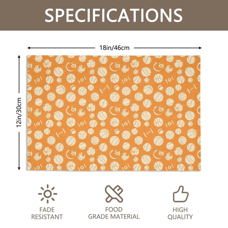 Baseball and Basketball Orange Pattern PVC Woven Placemats Set Of 2 ...