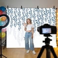 12x8ft Photo Backdrop, Blue Botanical Soft Polyester Backdrop Curtains ...