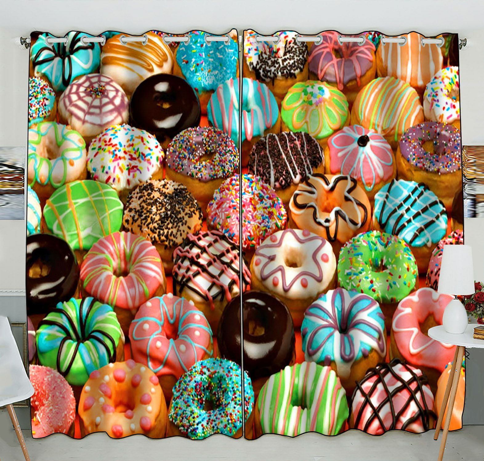 ZKGK Colorful Donuts Backgroundh Window Curtain Drapery/Panels ...