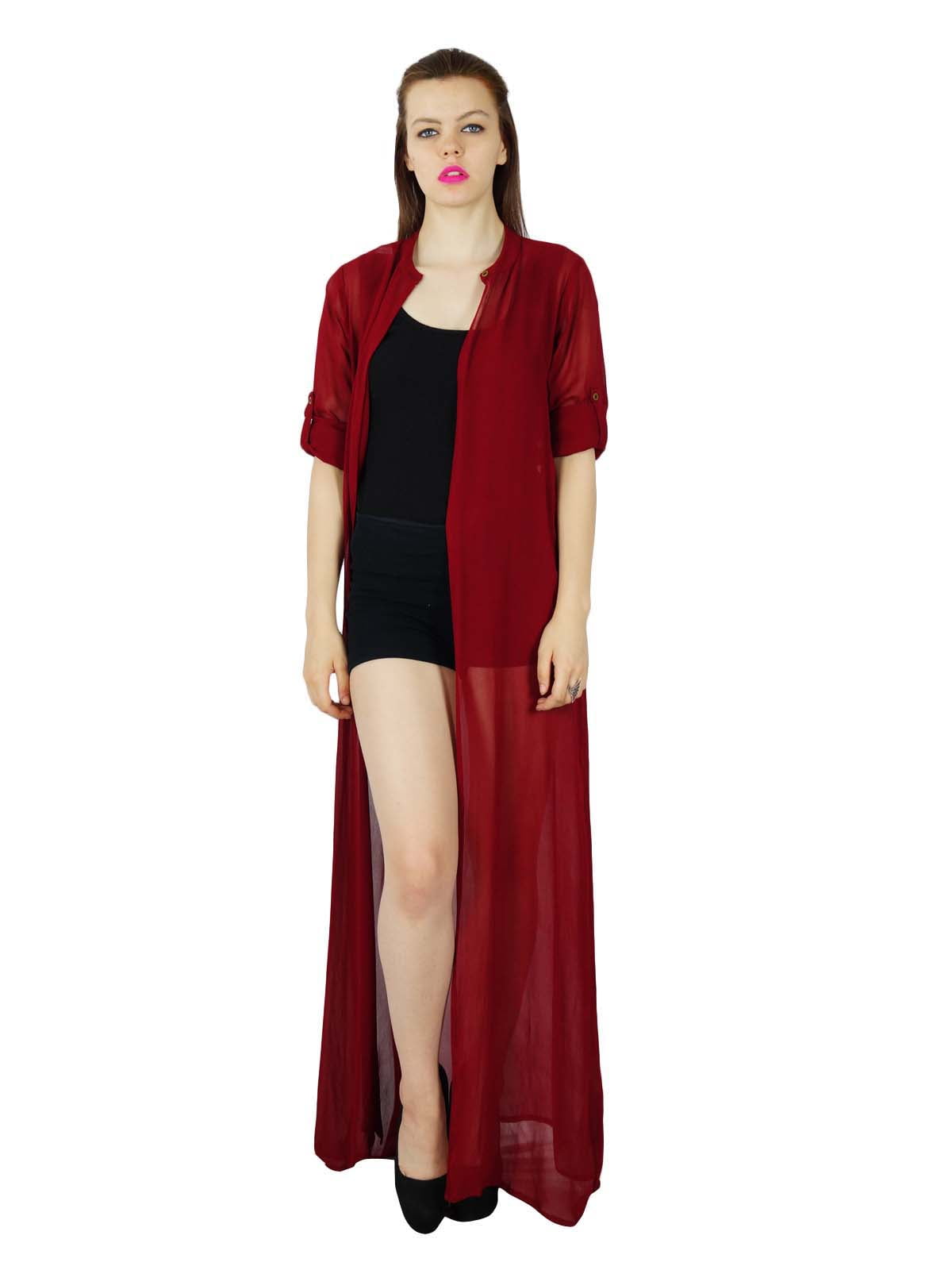 Bimba Women Long Maroon custom Shrug 3/4 Sleeve Coverup Georgette Maxi ...
