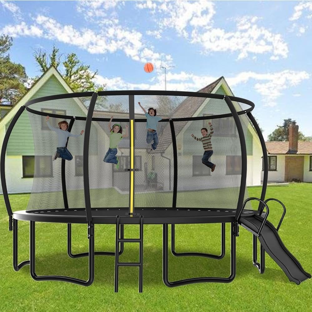 KOFUN Trampoline with Slide, 12FT 14FT 16FT Trampoline Enclosure, and ...
