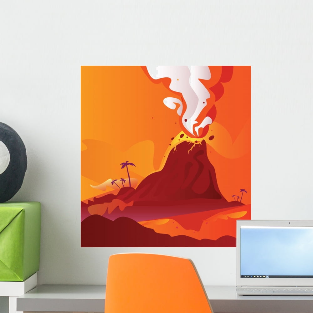 Volcano Eruption with Burning Wall Mural by Wallmonkeys Peel and Stick ...