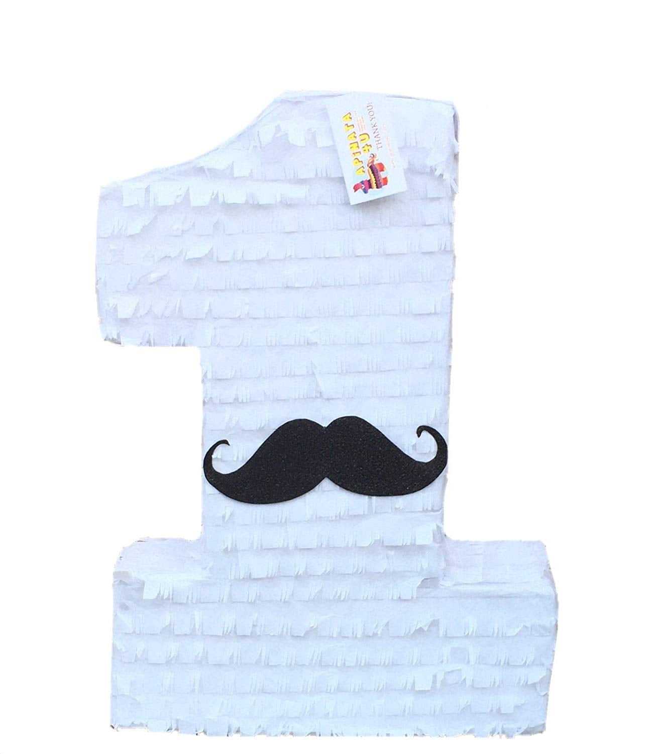 APINATA4U 20" Tall White Number One Pinata with Mustache Accent Little ...