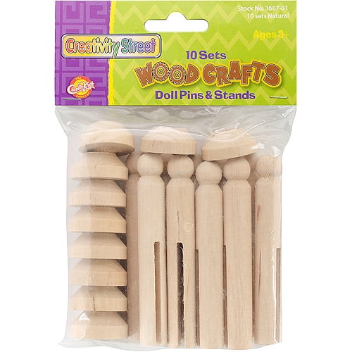 Woodcrafts Doll Pins and Stands, Natural, 10 Sets Per Pack - Walmart ...