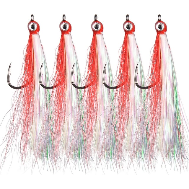 Fishing Bucktail Teaser Hooks,5pcs Saltwater Fishing Teaser Lures with ...