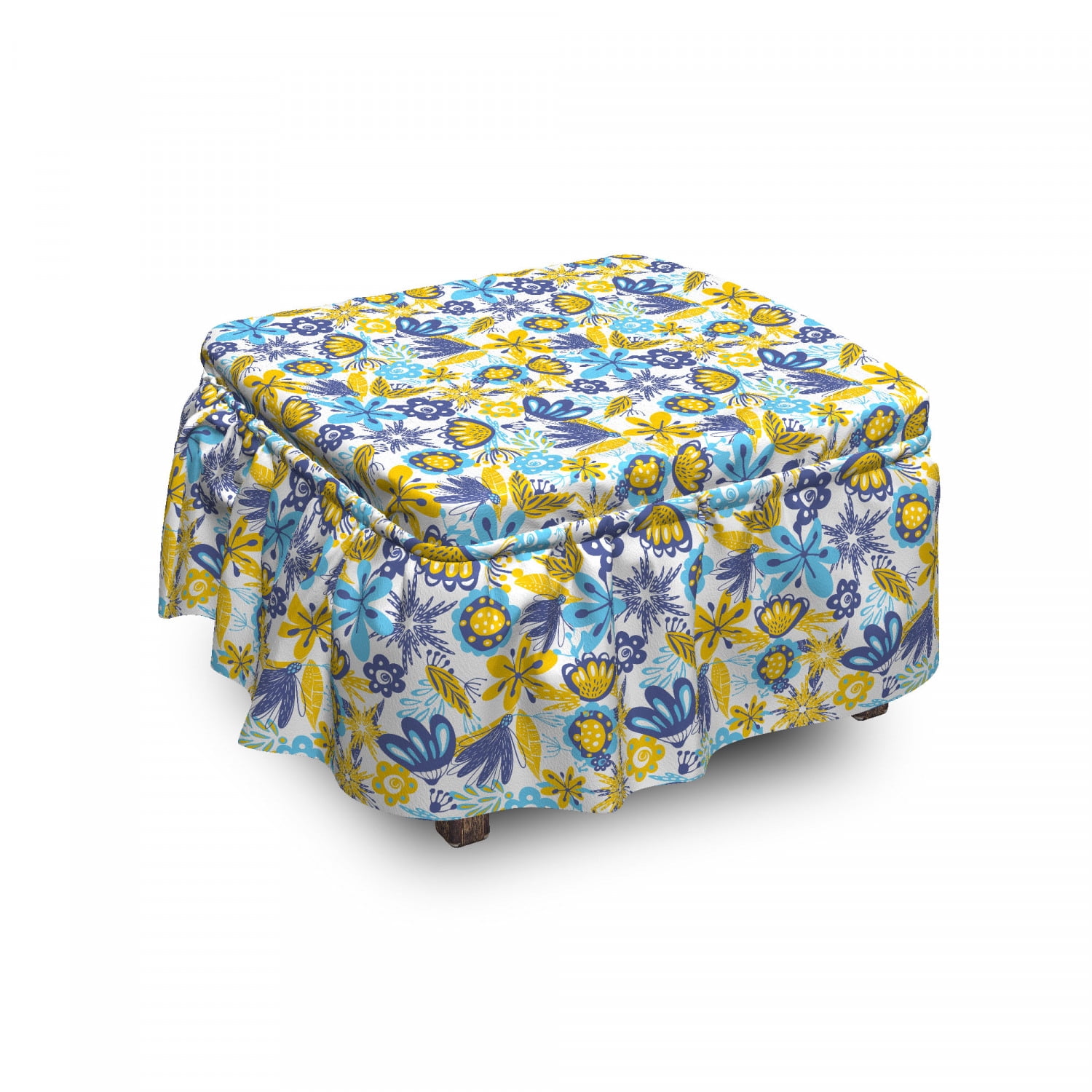 Floral Ottoman Cover, Chrysanthemum and Butterfly, 2 Piece Slipcover ...